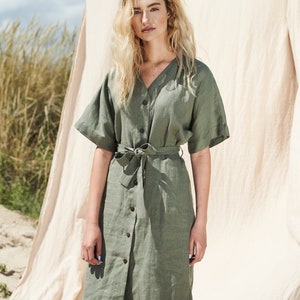 Linen Robe Dress HARPER, Linen Midi Dress, Softened Linen Dress, Linen ...