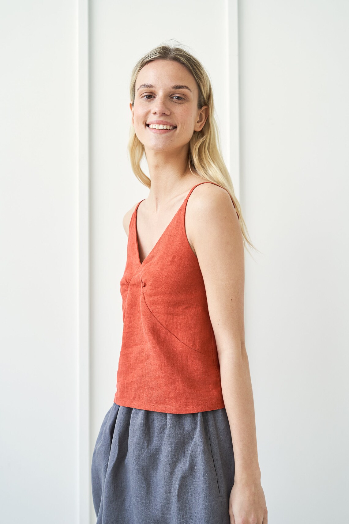 Linen Crop Top VIOLA: Handmade Sleeveless Tank With Spaghetti Straps - Etsy