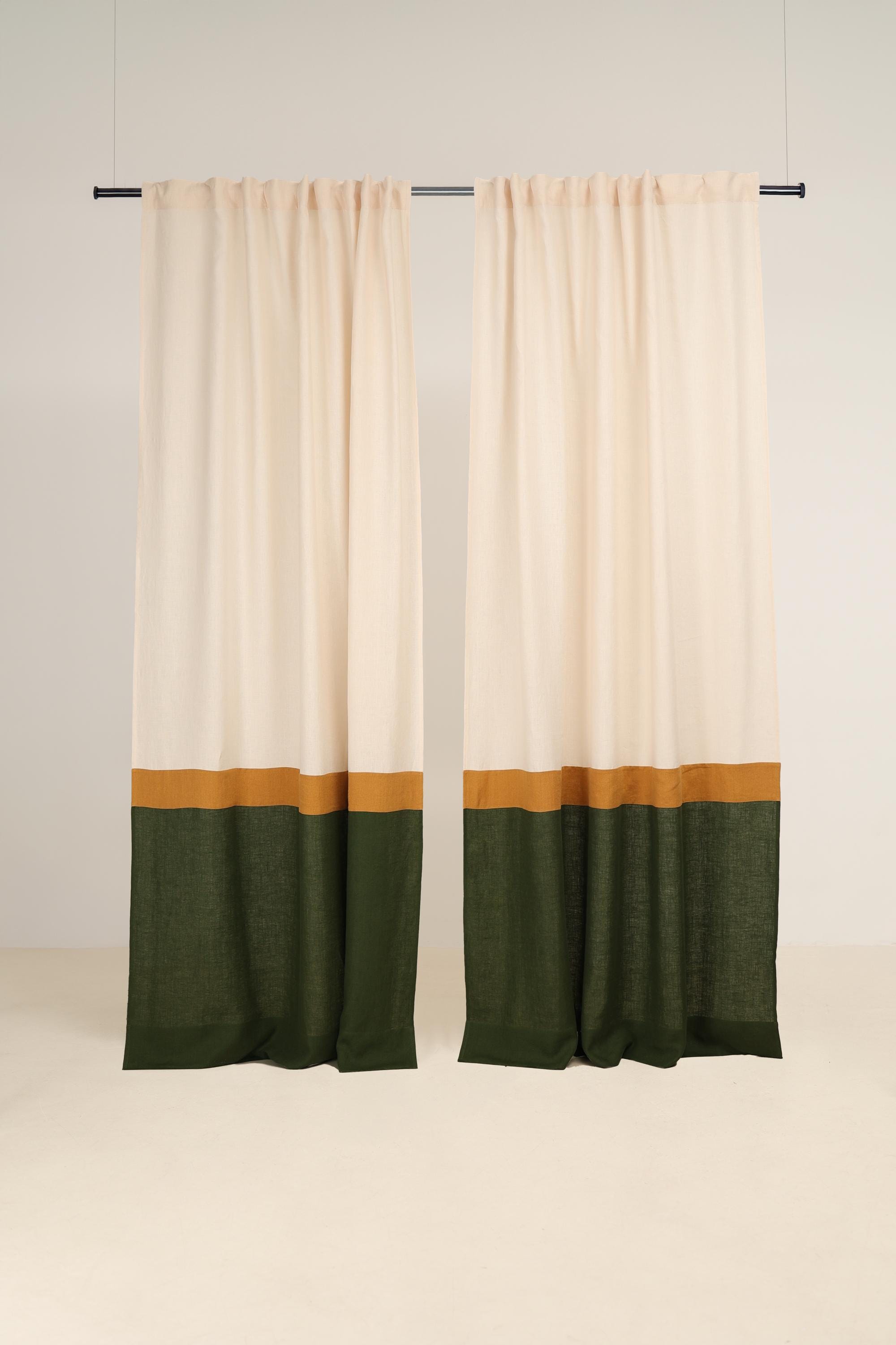 Linen Color Block Curtain Panels: Semi-sheer 3-color Drapes (set of 2 ...