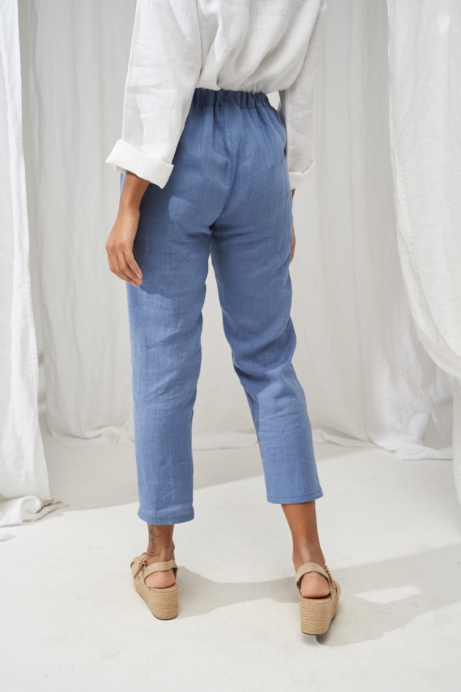 Elastic Waist Linen Pants LETICIA Tapered Linen Pants for | Etsy