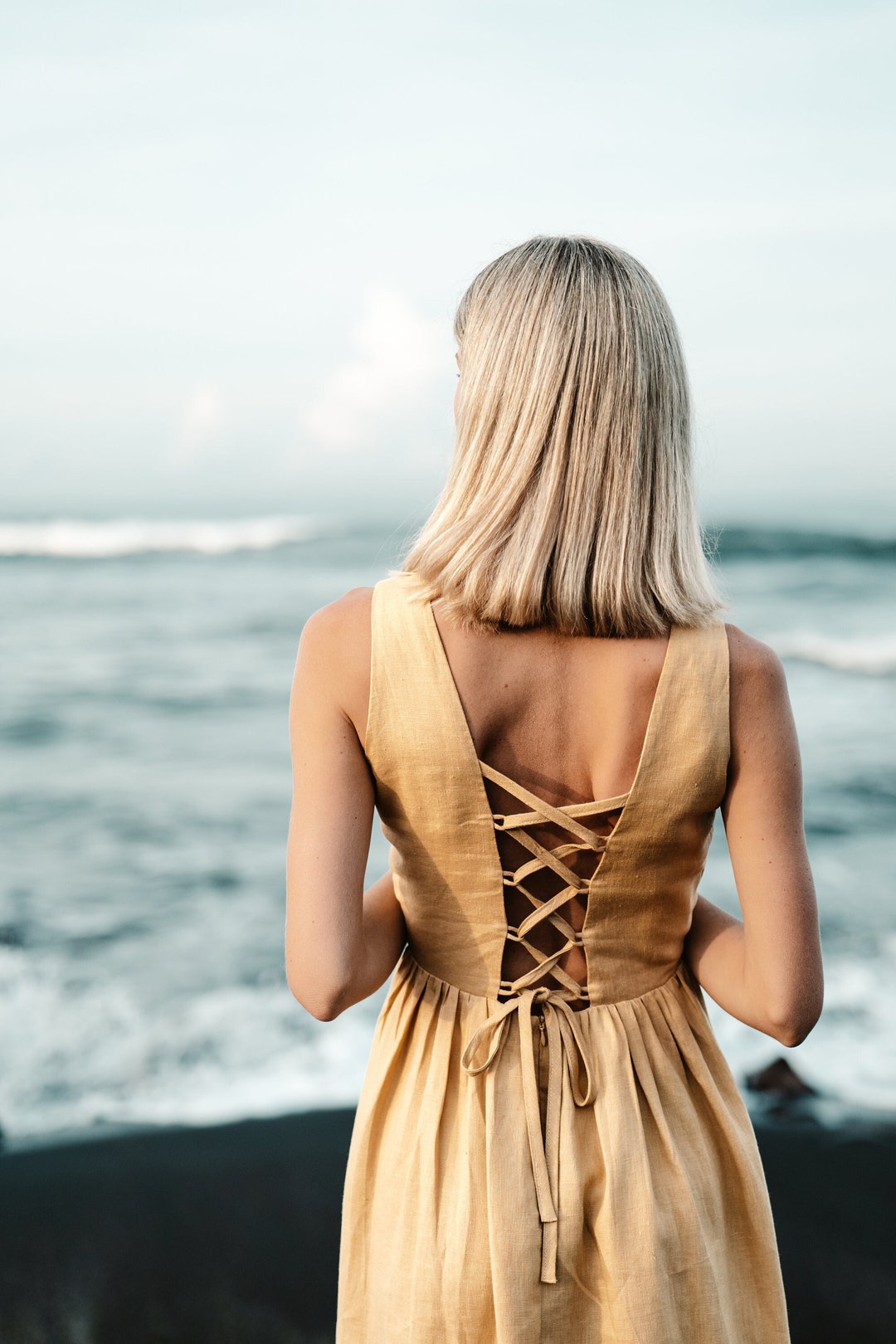 Corset Back Linen Dress LILLY, Open Back Dress for Woman, A Line ...