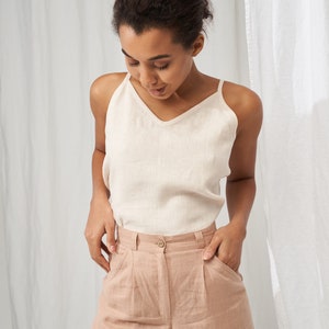 High Waisted Linen Pants GINGER: Tapered Ankle Trousers, Softened ...