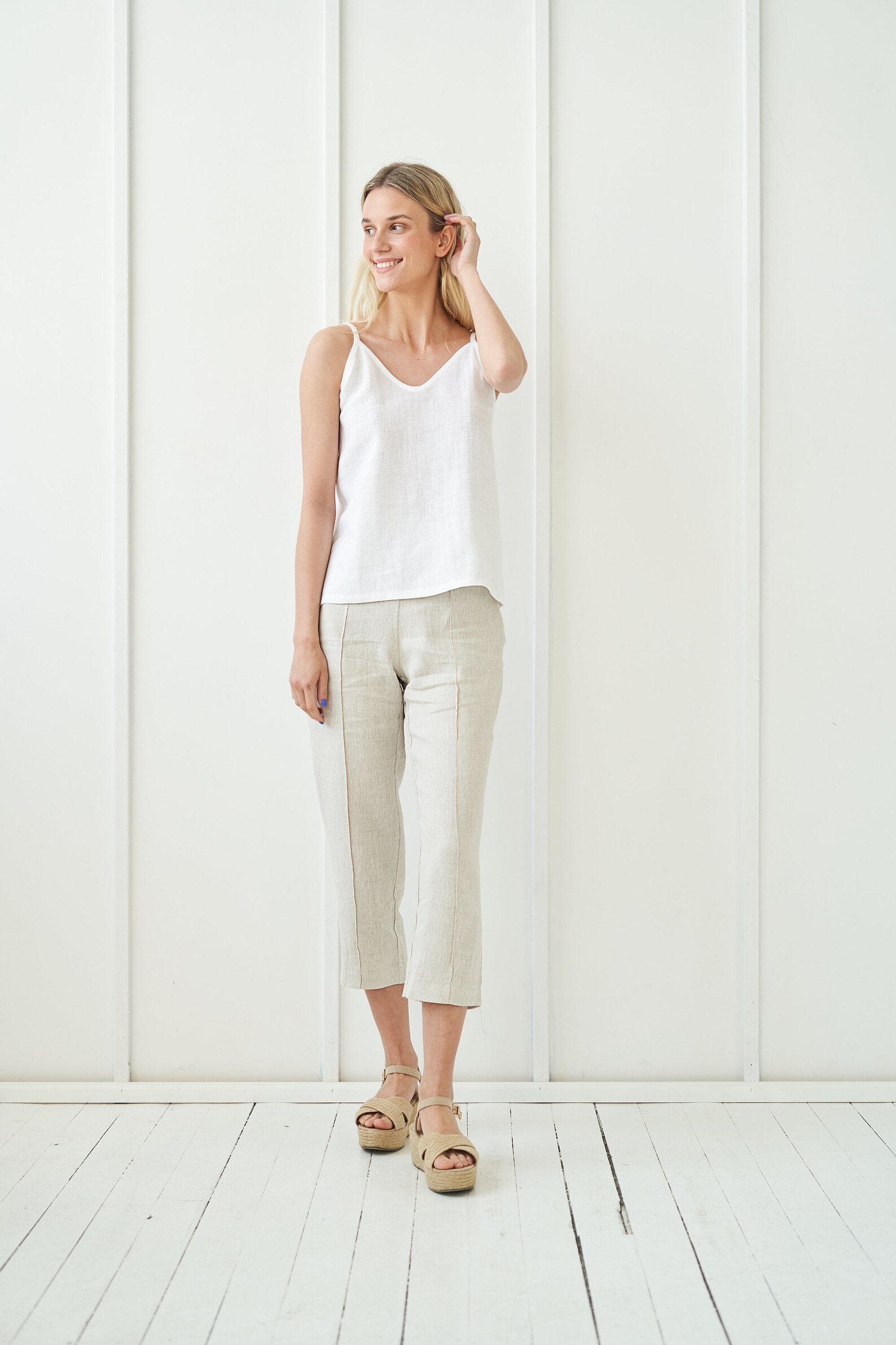 Linen Top IVY Linen Tank White Linen Tank Top Spaghetti | Etsy