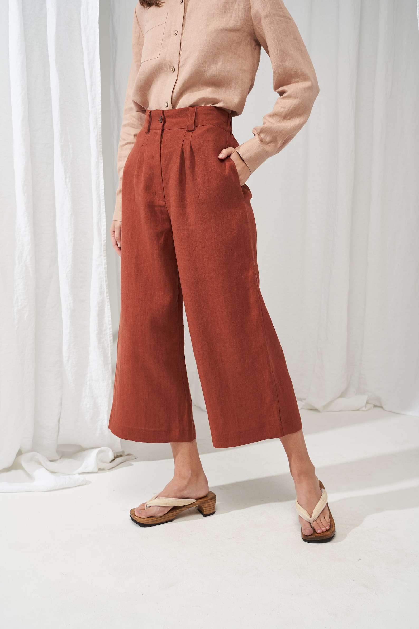 Wide Leg Linen Pants GEMMA High Waist Linen Crop Pants Linen - Etsy