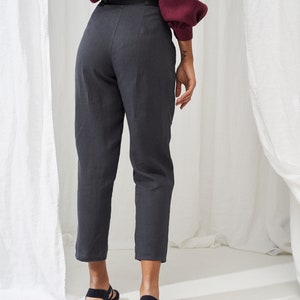 High Waisted Linen Pants GINGER: Tapered Ankle Trousers, Softened ...