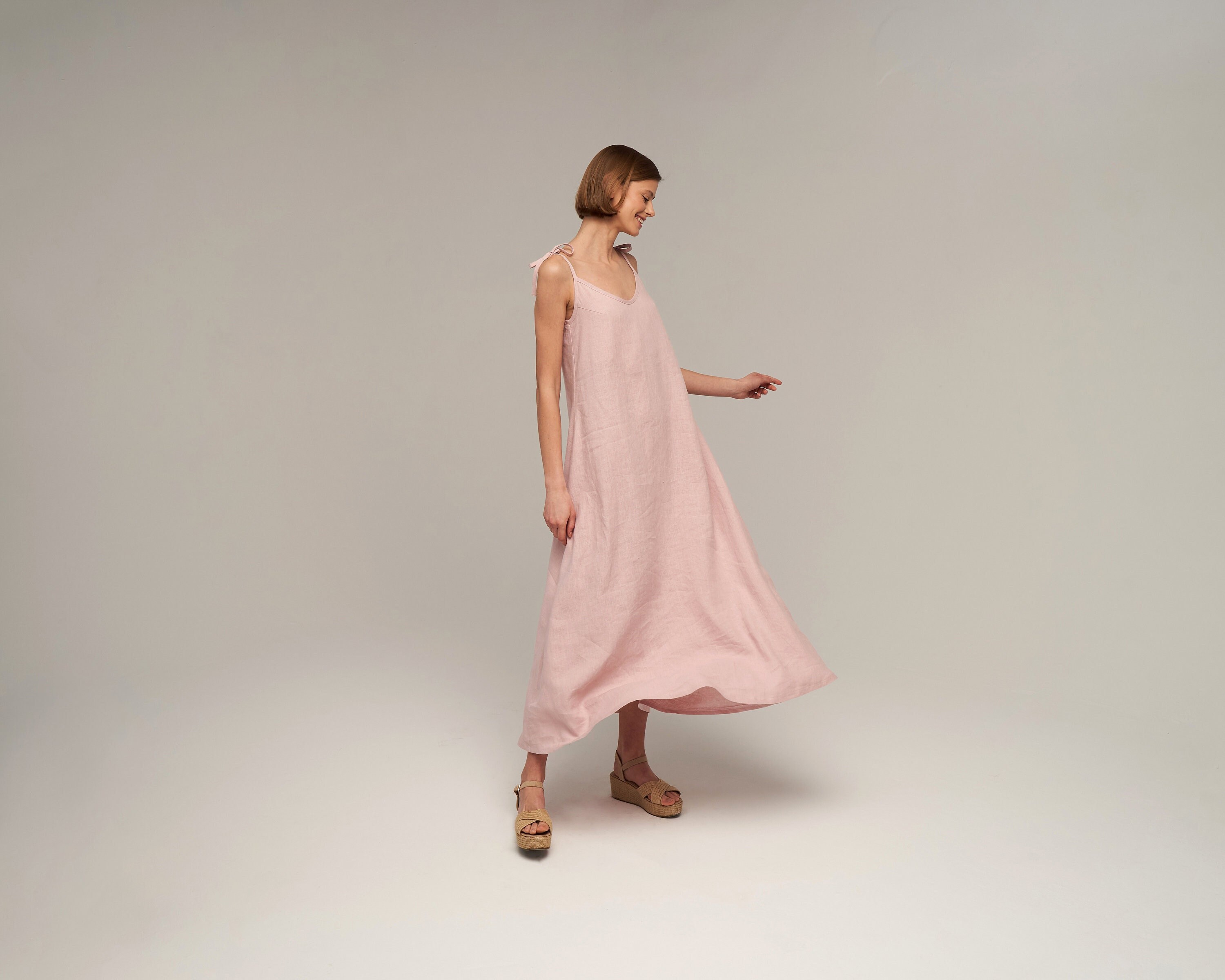 Open Back Linen Maxi Dress WINONA Long Linen Strap Dress | Etsy