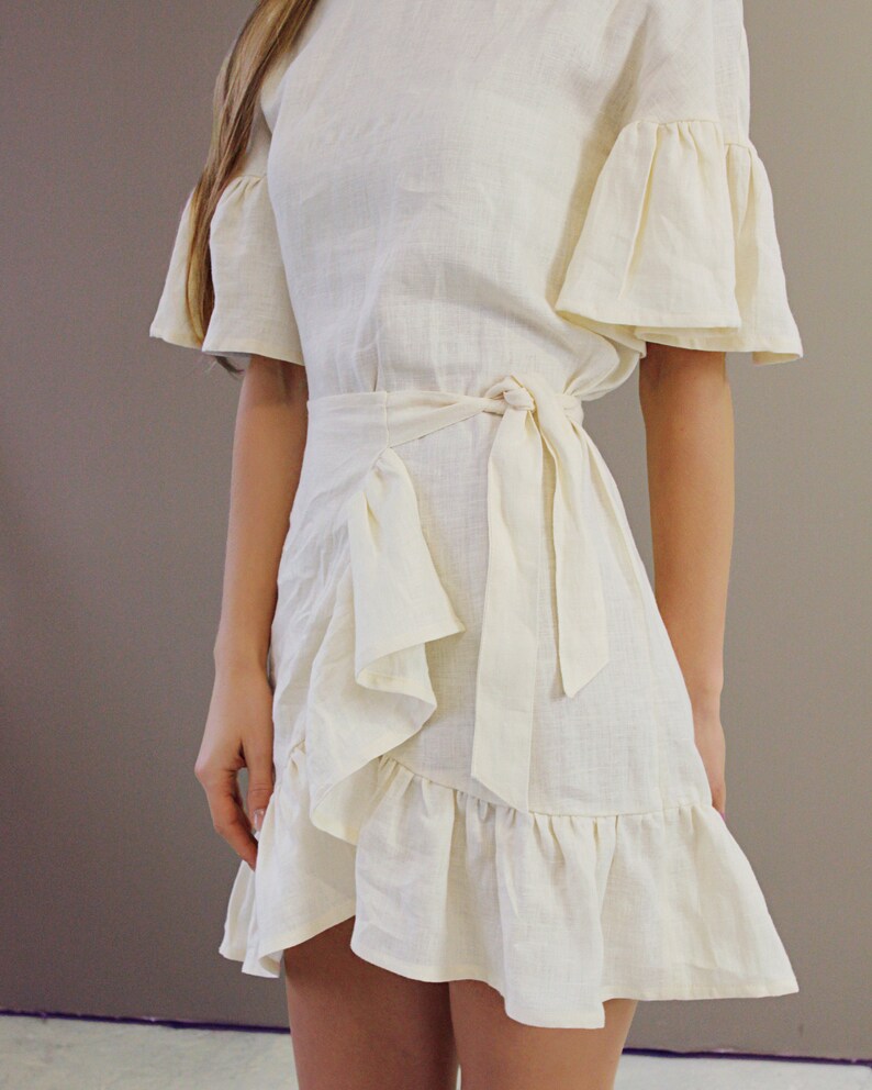 CHERYL Dress Linen Wrap Dress Linen Ruffle Dress Summer - Etsy