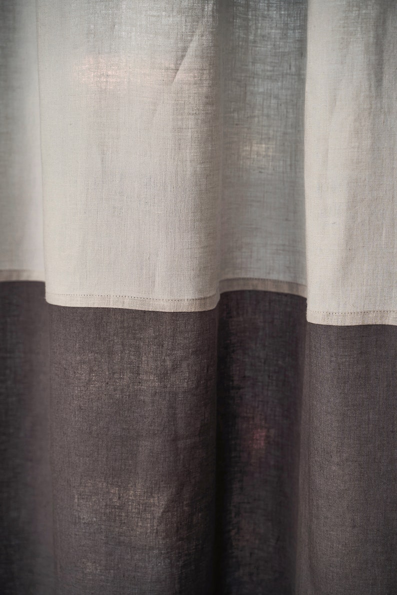 Set of 2 Linen Color Block Curtain Panels Rod Pocket | Etsy Set of 2 Linen Color Block Curtain Panels Rod Pocket | Etsy
