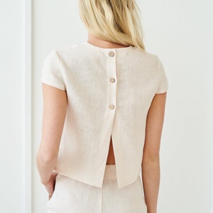 Linen Crop Top: Handmade Button Back Shirt AMELIA - Etsy