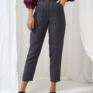High Waisted Linen Pants GINGER: Tapered Ankle Trousers - Etsy