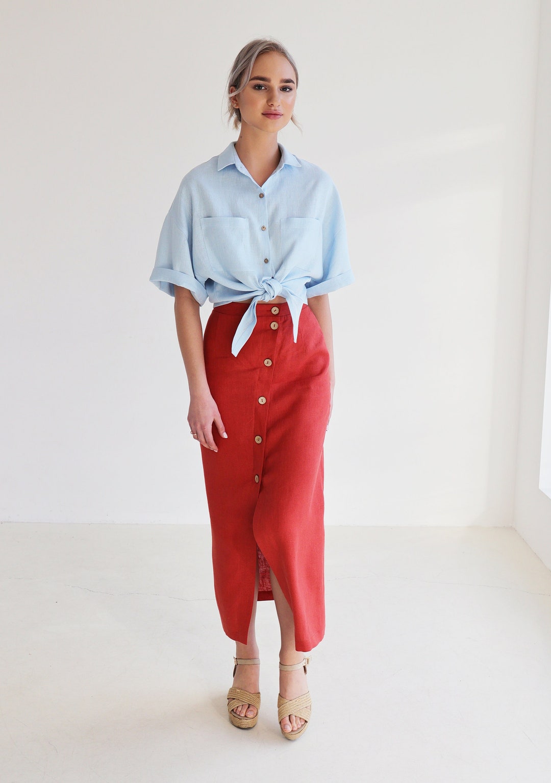 Linen Crop Top: Tie-up Button Shirt JACKIE, Short Sleeve - Etsy