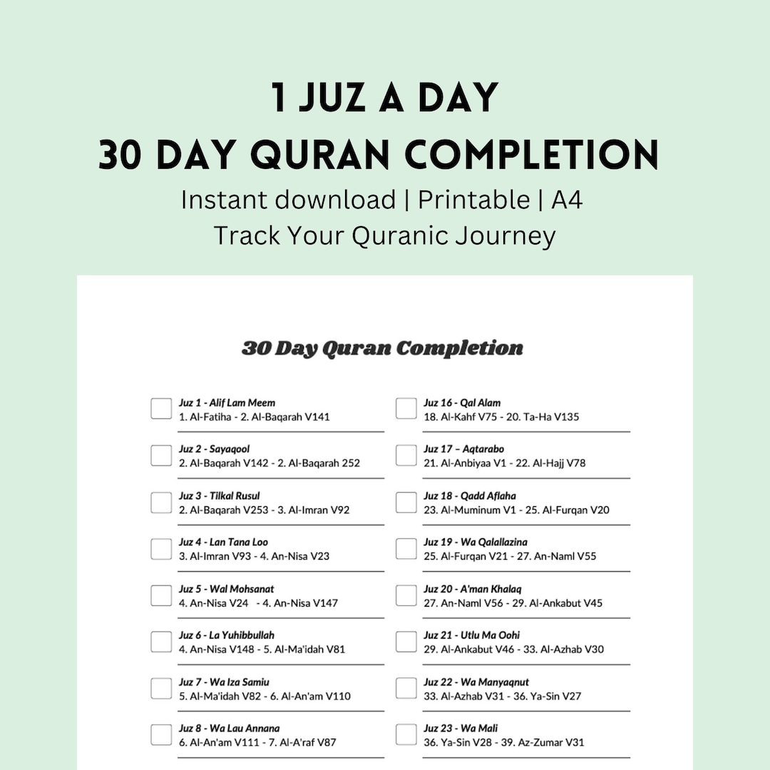 Quran Checklist - 30 Juz Digital Download - Track Your Quranic Journey ...