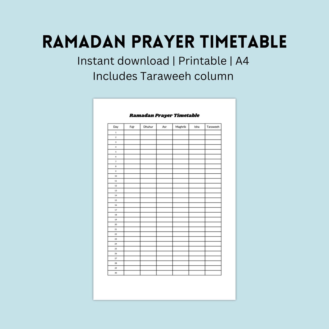 Customizable Ramadan Prayer Timetable - Etsy