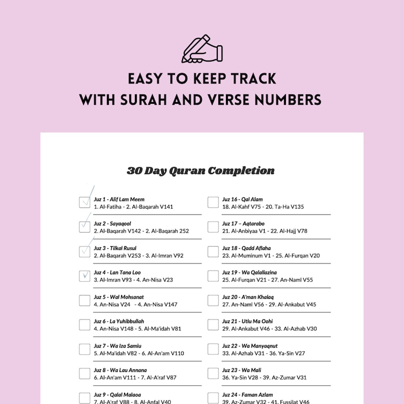 Quran Checklist - 30 Juz Digital Download - Track Your Quranic Journey ...