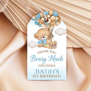 Editable Boy Bear Birthday Favor Tags, Party Favors Tag Bear, Bear Boy ...