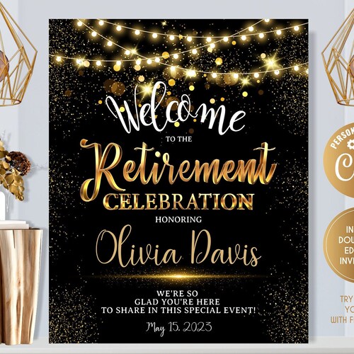 Retirement Celebration Welcome Sign Gold Retirement Sign - Etsy