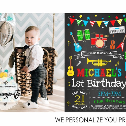 Music Birthday Invitation First Birthday Instruments Music - Etsy