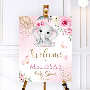 Editable Elephant Baby Shower Welcome Sign, Printable Girl Elephant ...