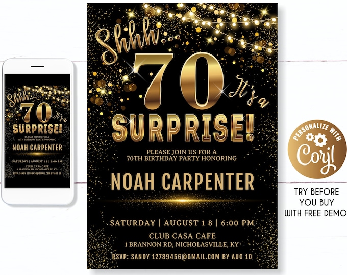 Editable Surprise 70th Birthday Invitation Digital Editable Template ...