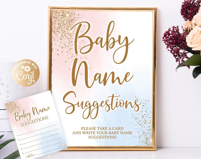 Printable Name Suggestions Sign 8x10 Light Pink Blue Gold Glitter ...