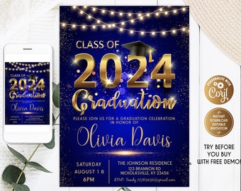 Blue and Gold Graduation Background - Etsy
