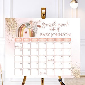 Editable Boho Rainbow Due Date Calendar, Boho Guess the Due Date ...