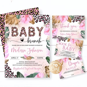 Editable Girl Leopard Baby Shower Invitation Set, Girl Safari Baby ...
