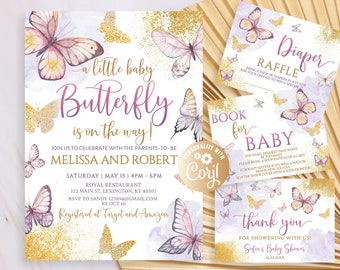 Purple Butterfly Baby Shower Invitation for Girl Little - Etsy