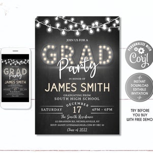 Grad Party Invitation, Graduation Party Boy, Graduation Invitation ...