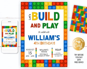 Editable Building Blocks Invitation, Blocks Birthday Party, Building ...