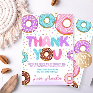 Editable Donut Thank You Card, Donut Thank You Card Note Pink Girl ...