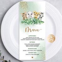EDITABLE Safari Menu Template, Jungle Animals Printable Menu Card ...