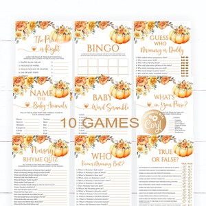 Pumpkin Baby Shower Games Package, Printable Pumpkin Blush Orange Baby ...