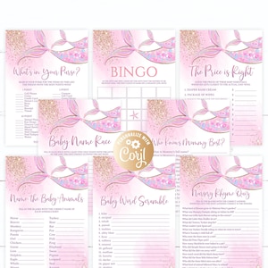 Mermaid Baby Shower Game Package,8 Printable Pink Mermaid Baby Shower ...