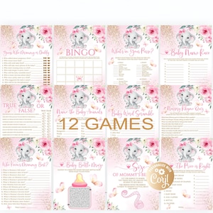 Elephant Rose Hot Pink Baby Shower Games Package, Roses Pink Gold Baby ...
