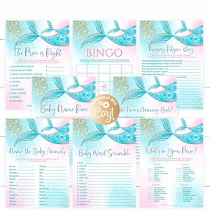 Mermaid Baby Shower Game Package, 8 Printable Turquoise Mermaid Baby ...