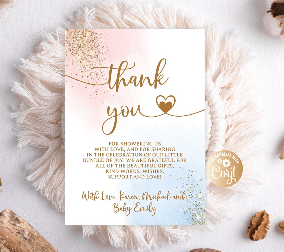 Editable He or She Thank You Card, Gender Reveal Boy or Girl Thank You ...