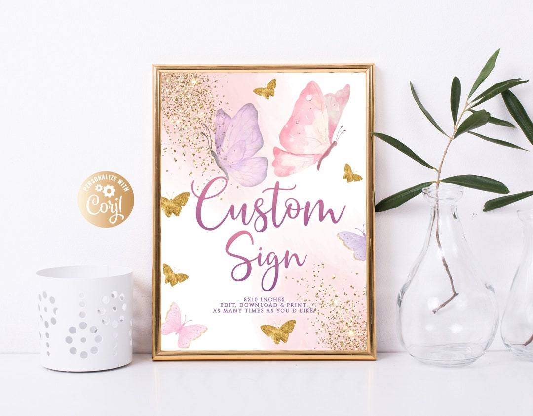 Butterfly Editable Custom Sign Butterfly Birthday Decor - Etsy