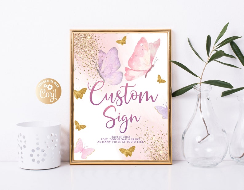 Butterfly Editable Custom Sign Butterfly Birthday Decor - Etsy