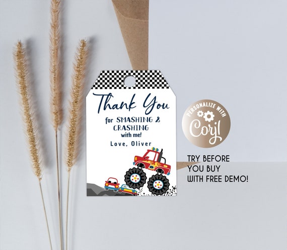 Monster Truck Thank You Tags Monster Truck Favor Tag | Etsy