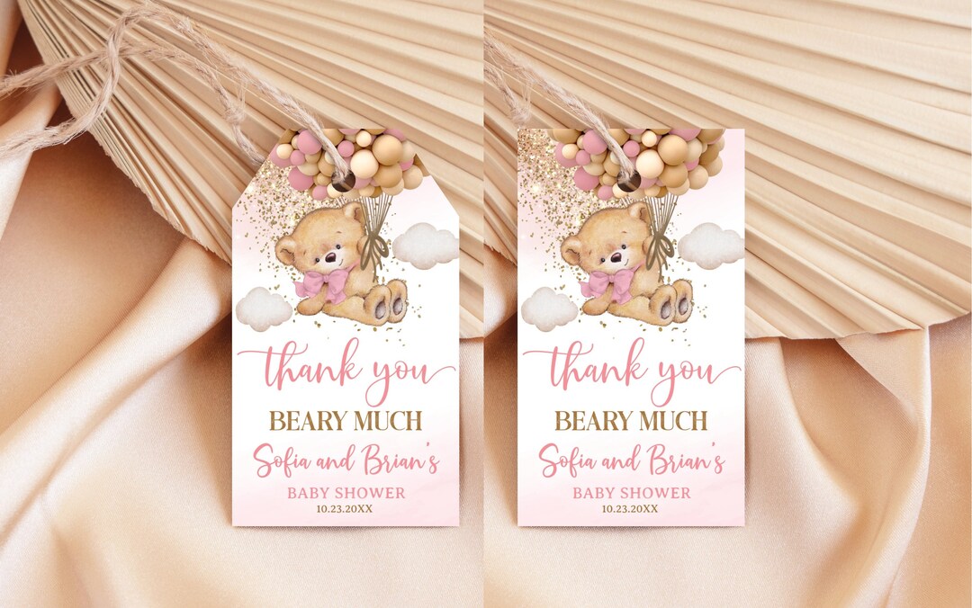 Editable Bear Favor Tags Baby Shower Pink, Party Favors Tag Bear Girl ...