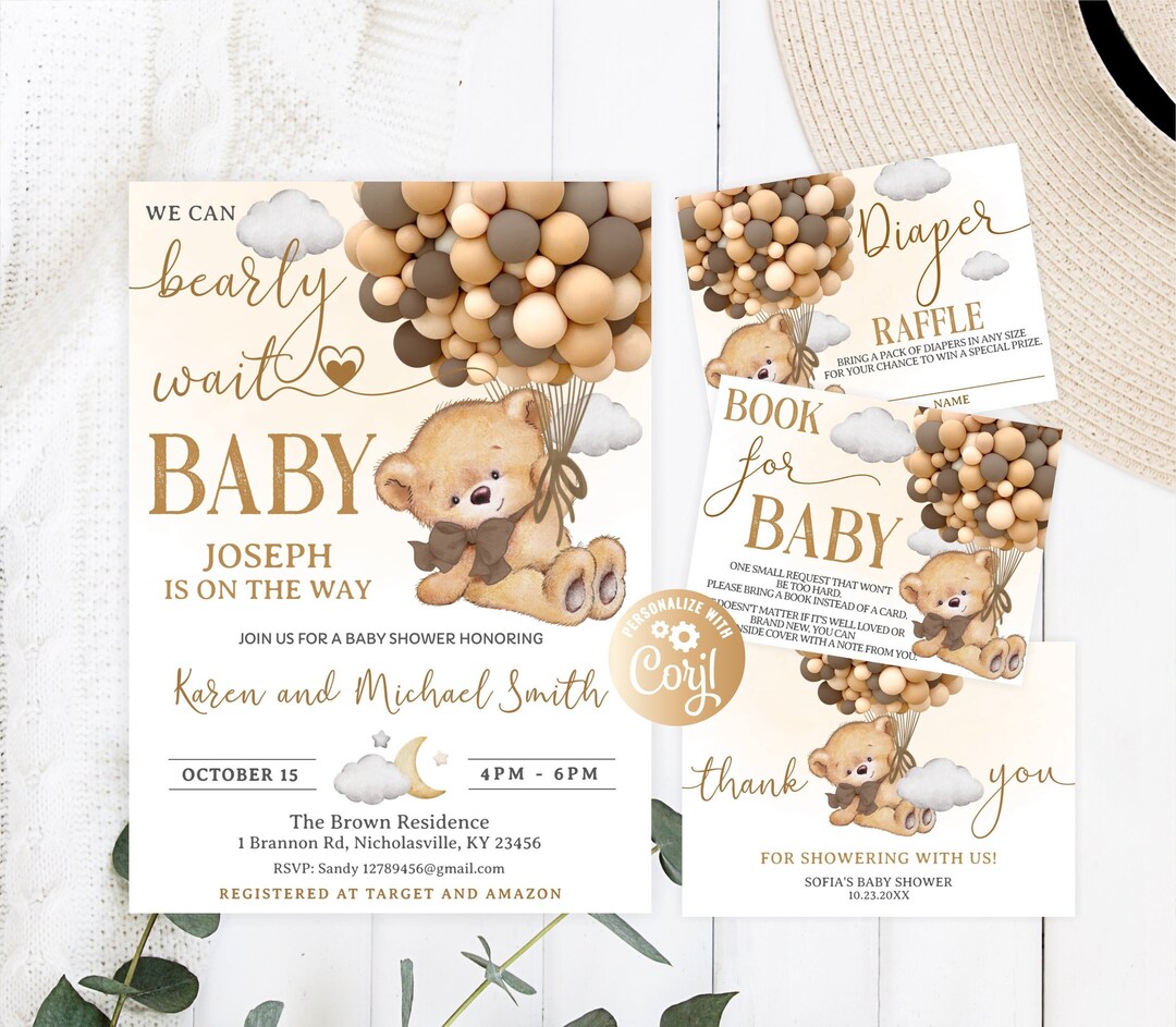 Bear Brown Baby Shower Invitation Set, Bear Baby Shower Invitation ...