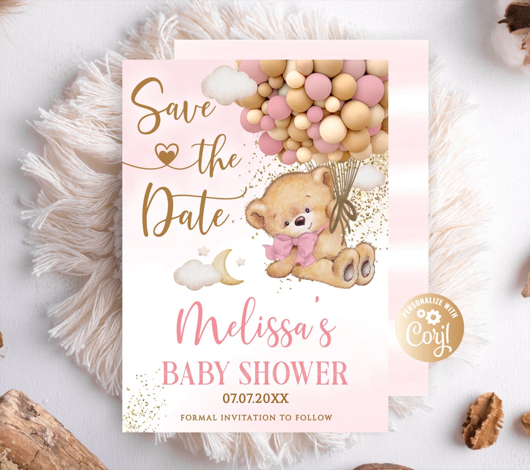Editable Bear Baby Shower Save the Date Invitation We Can Bearly Wait ...