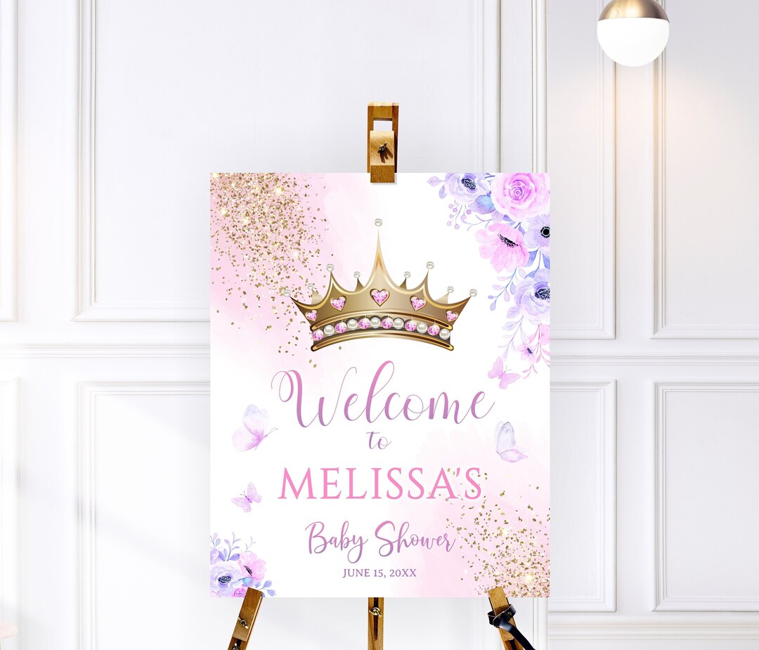Editable Princess Baby Shower Welcome Sign Girl, Printable Girl Royal ...