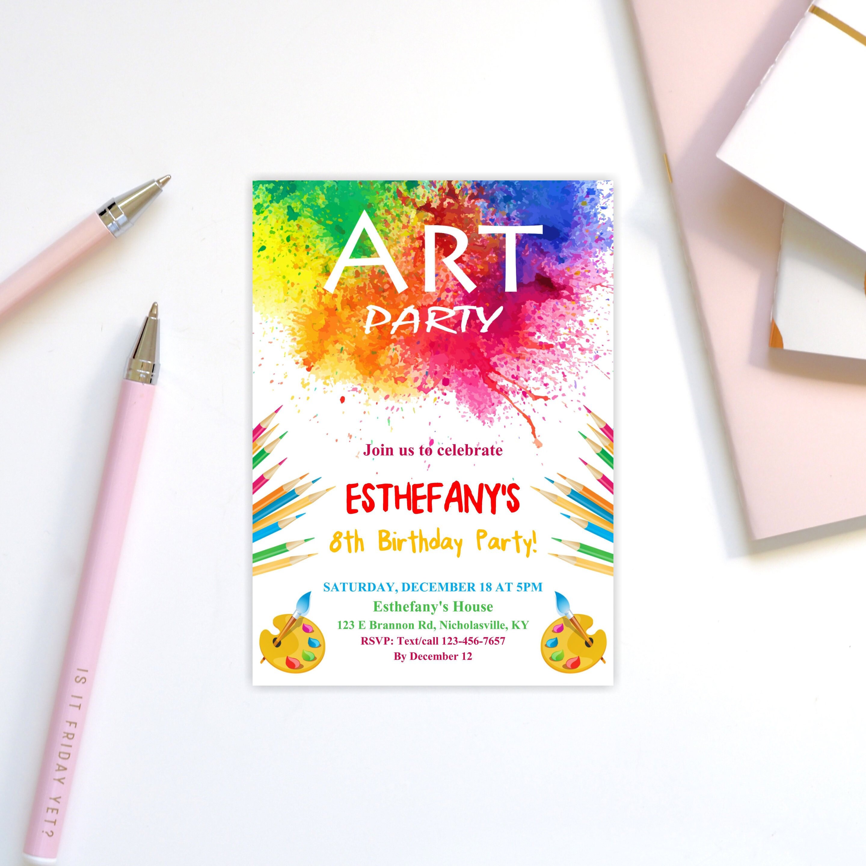 Art Party Invitation for Girl Art Invitation Art Party Art | Etsy