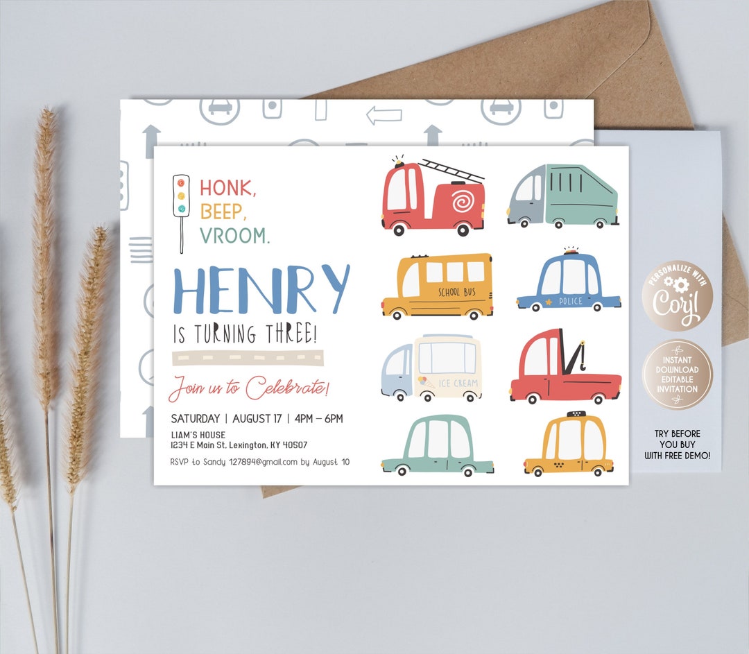 Transportation Birthday Invitation, Truck Birthday Invitation, Cars ...