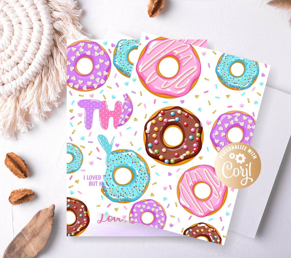 Editable Donut Thank You Card, Donut Thank You Card Note Pink Girl ...