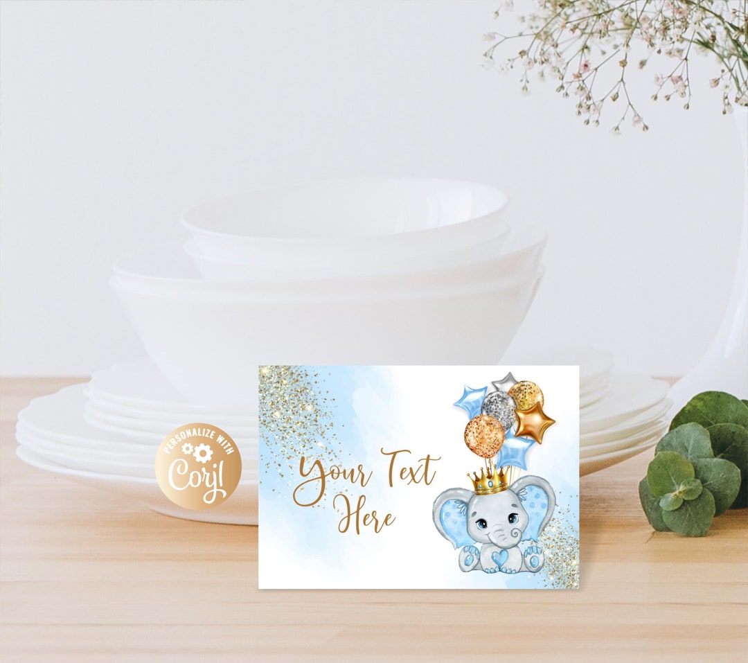 Elephant Print Food Tag Labels Boy Elephant Editable Boy Elephant Food ...