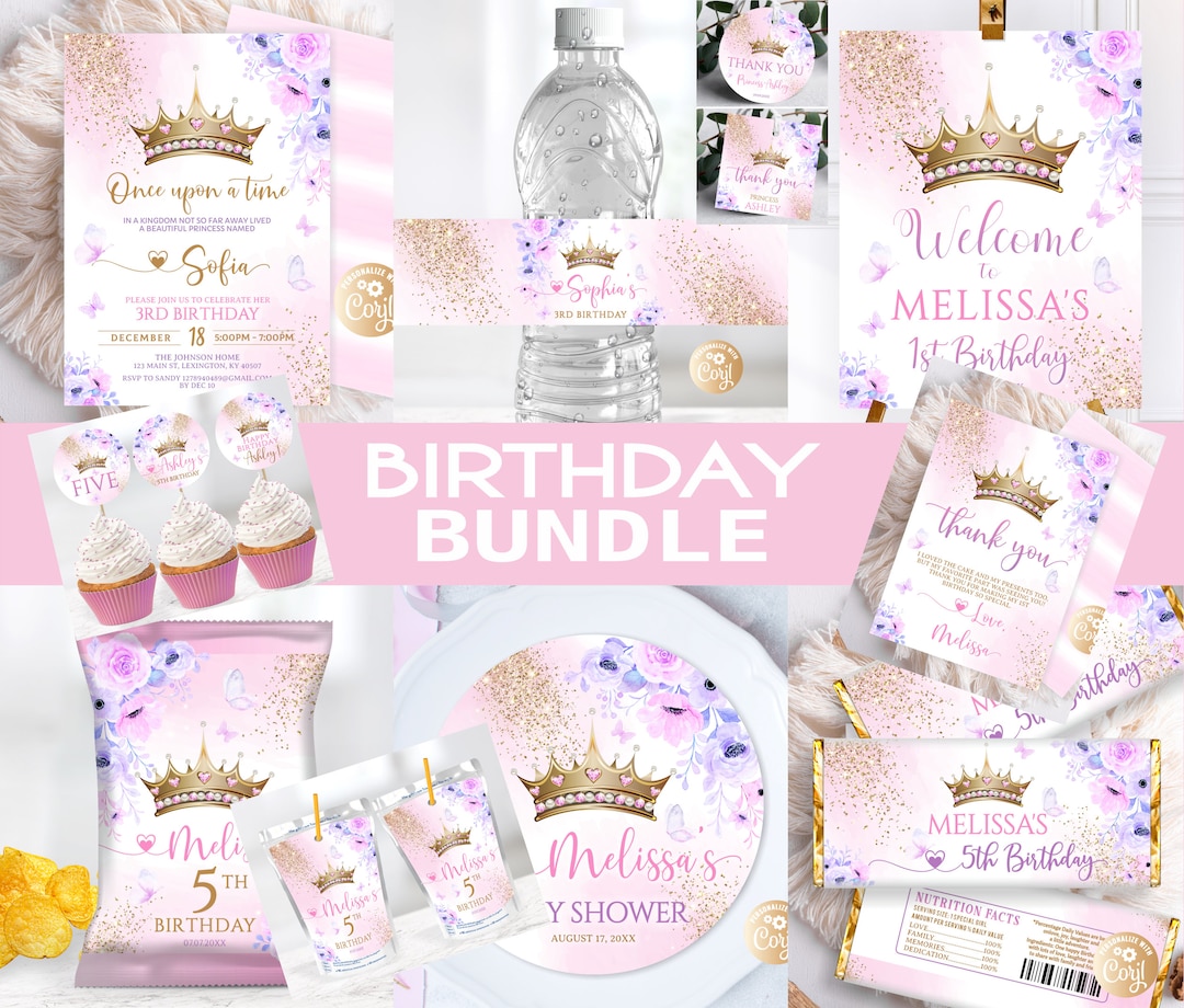 Editable Princess Birthday Bundle Invitation, Princess Birthday Set ...