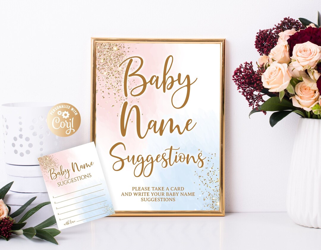 Editable Baby Name Suggestions Sign, Pink and Gold Decor, Baby Name ...
